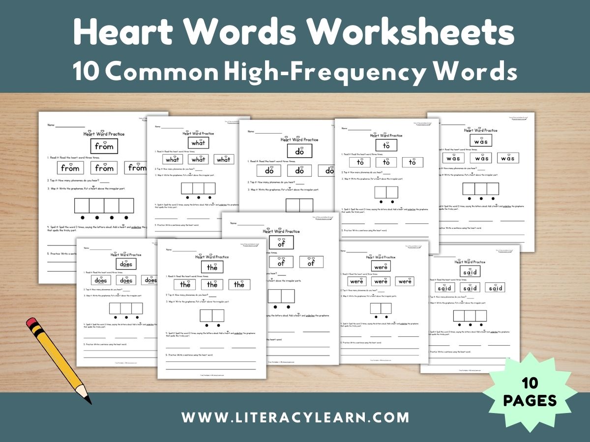 Heart Words Worksheets: 10 Common High Frequency Words - Literacy Learn ...