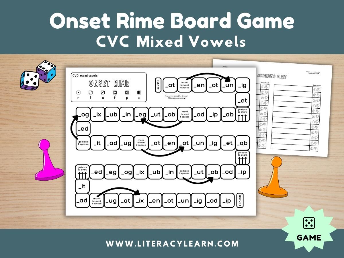 Onset Rime Board Game: CVC (Mixed Vowels) - Literacy Learn Unlimited