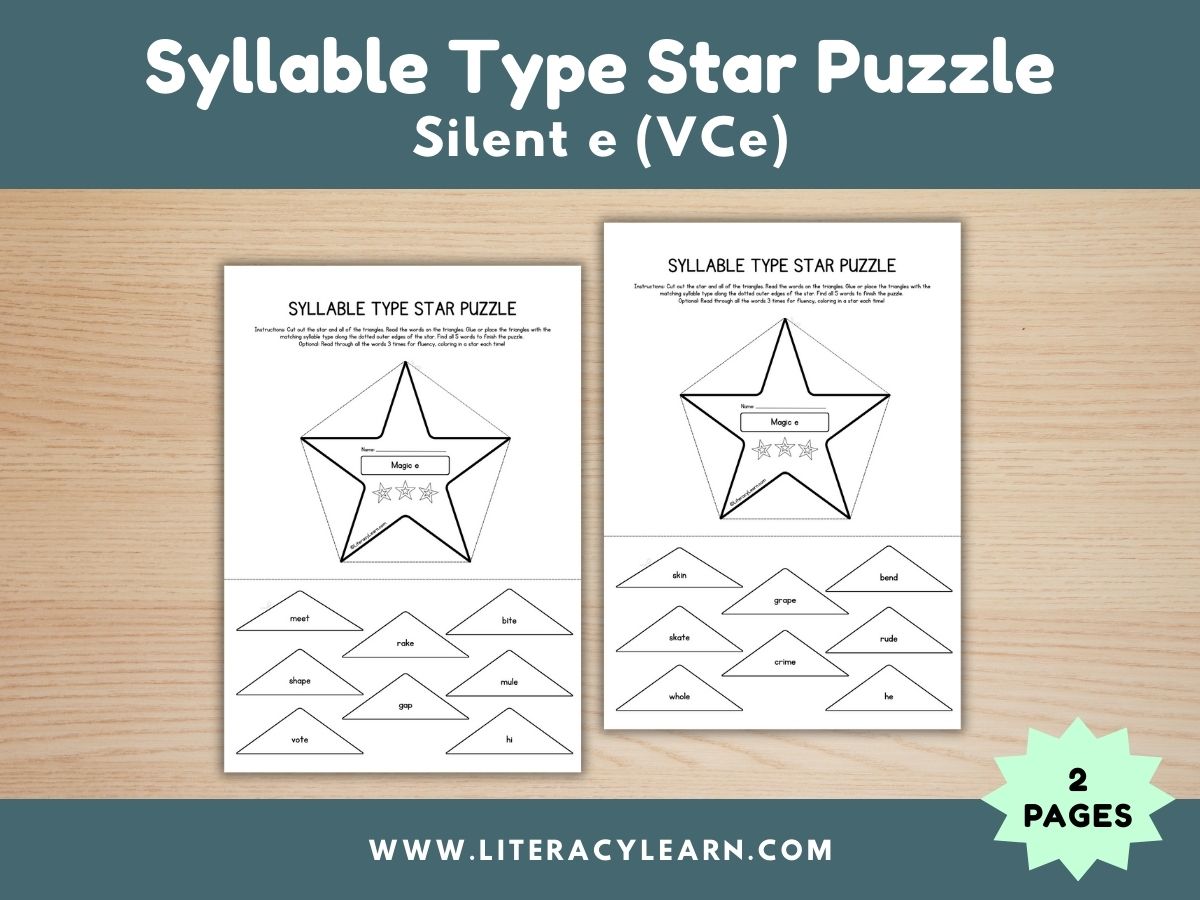 Syllable Types Star Puzzles: Silent e (VCe) Syllables - Literacy Learn ...
