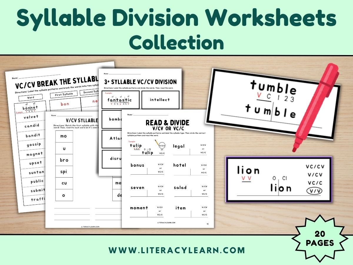 Syllable Division Worksheets Collection - Literacy Learn Unlimited
