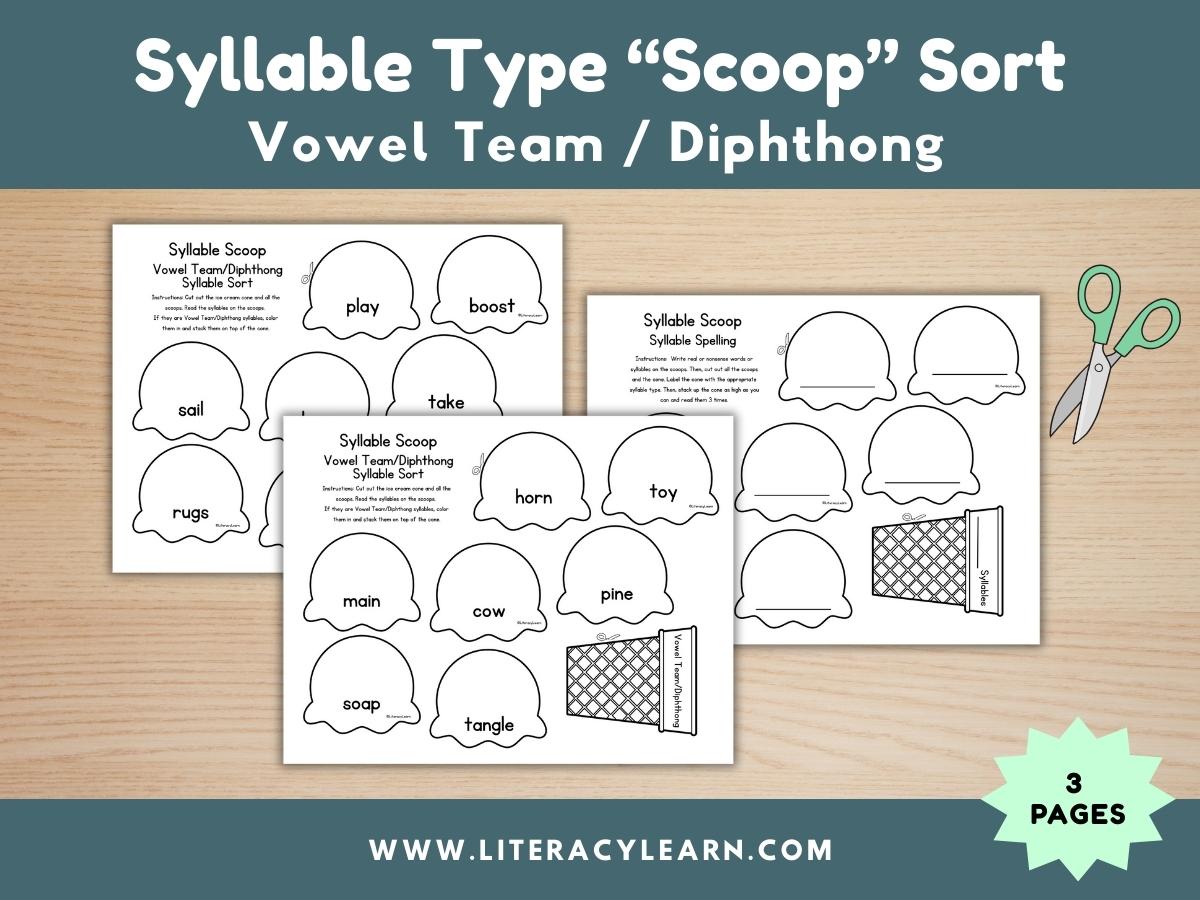 Syllable Types "Scoop" Sort: Vowel Team/Diphthong Syllables - Literacy ...