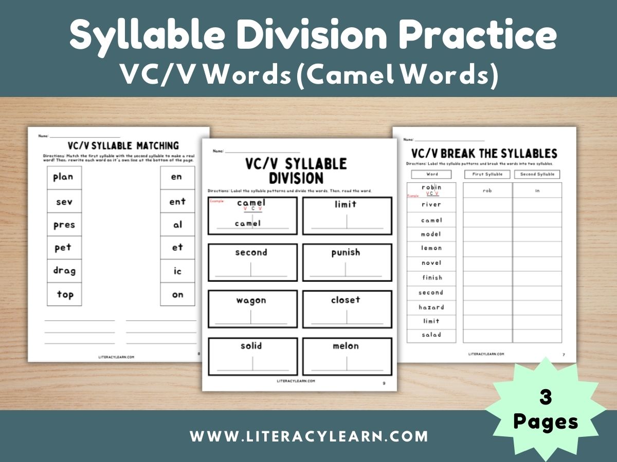 Syllable Division Practice: VC/V Words (Camel) - Literacy Learn Unlimited