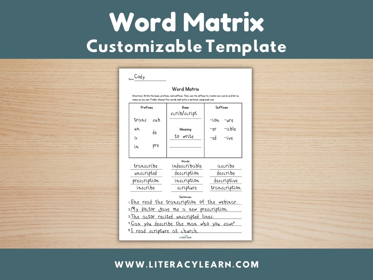 Word Matrix: Customizable Graphic Organizer - Literacy Learn Unlimited