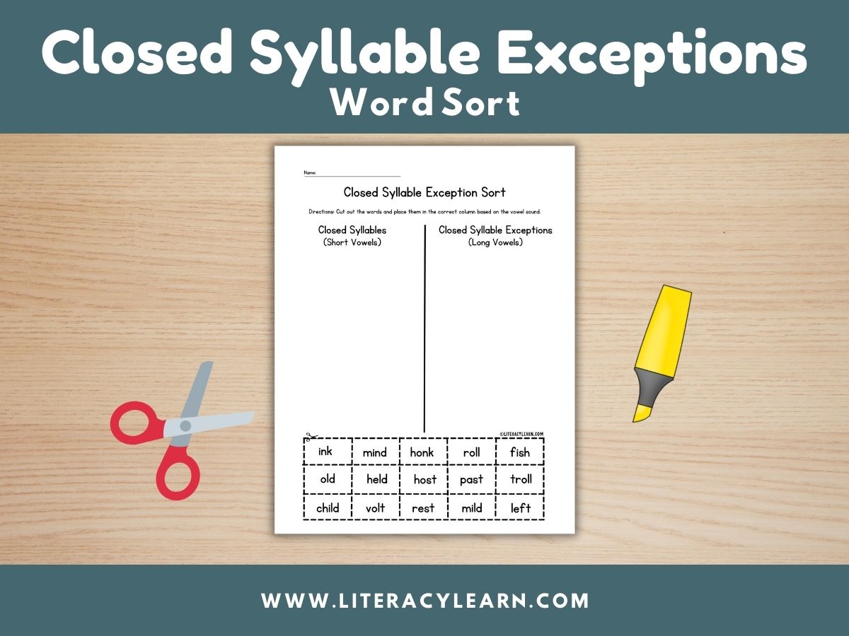 Closed Syllable Exception Word Sort - Literacy Learn Unlimited