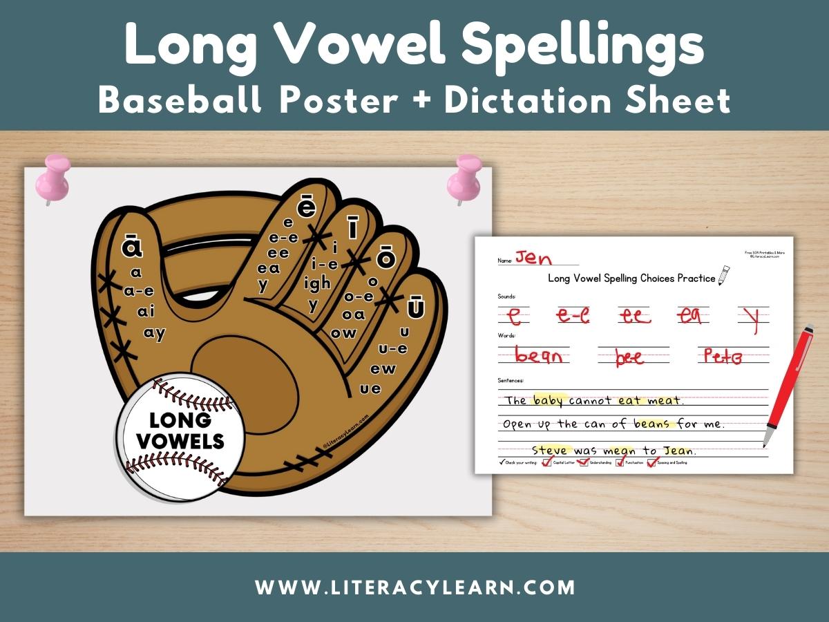 Long Vowel Spellings: Baseball Poster & Dictation Sheet - Literacy ...