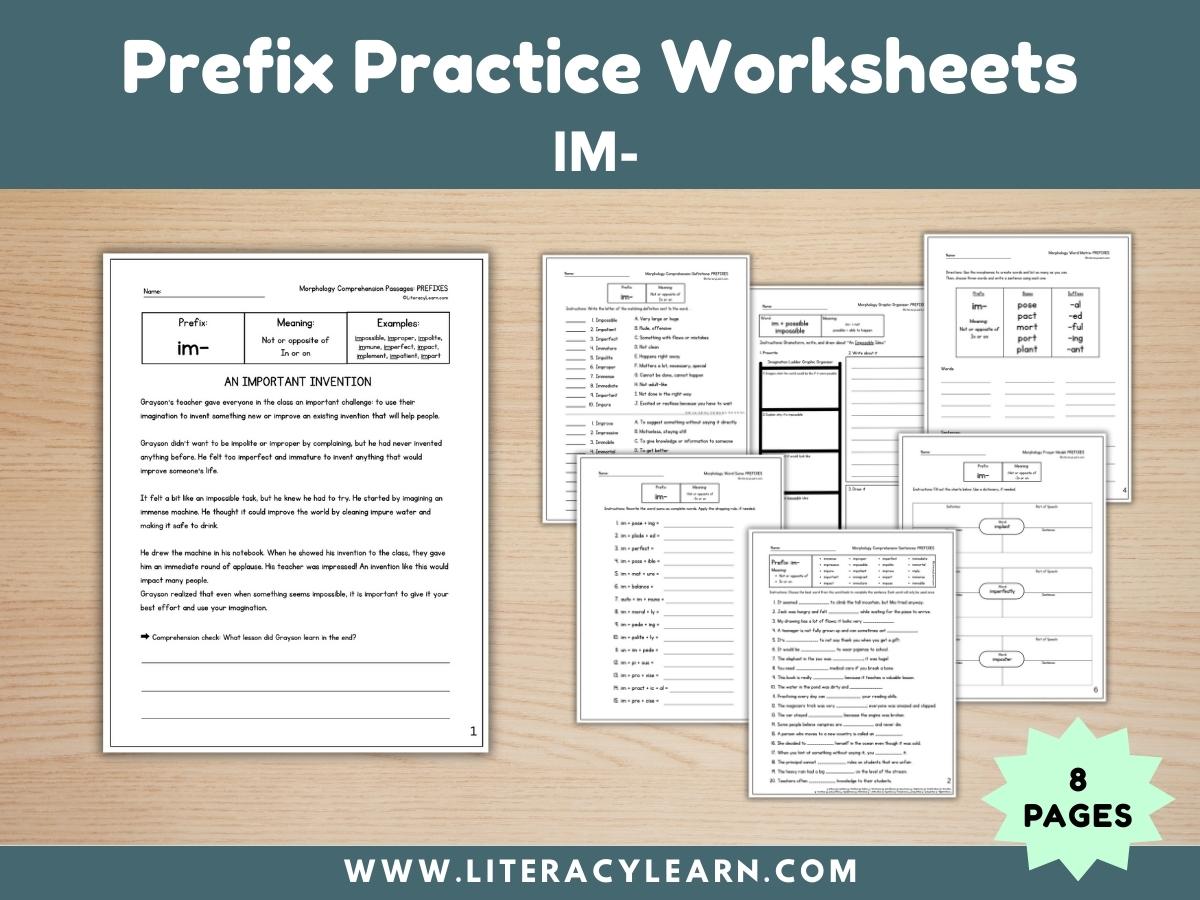 Prefix Practice Worksheets: IM- Literacy Learn Unlimited