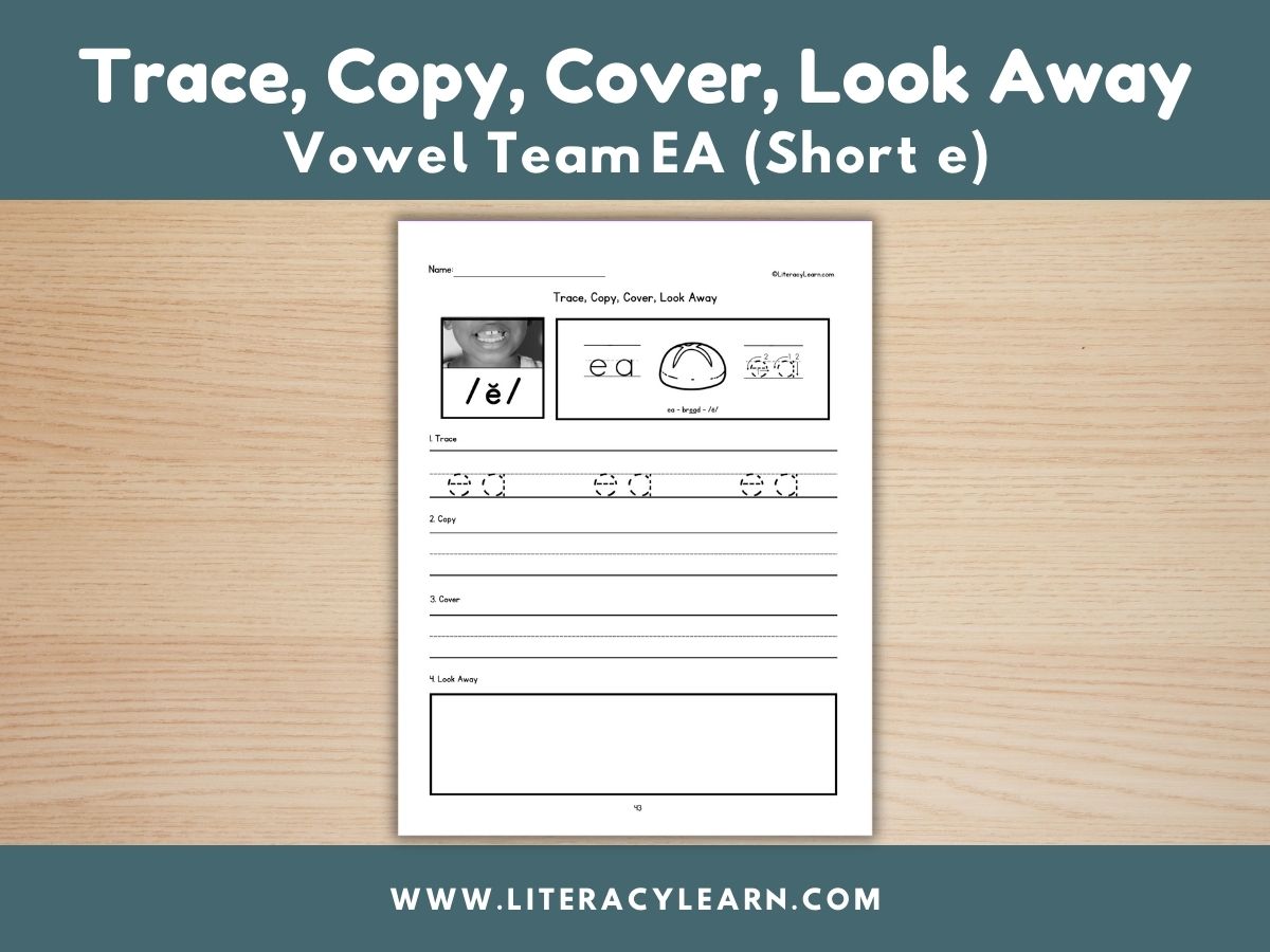 Trace, Copy, Cover, Look-Away: Vowel Team EA (Short e) - Literacy Learn ...