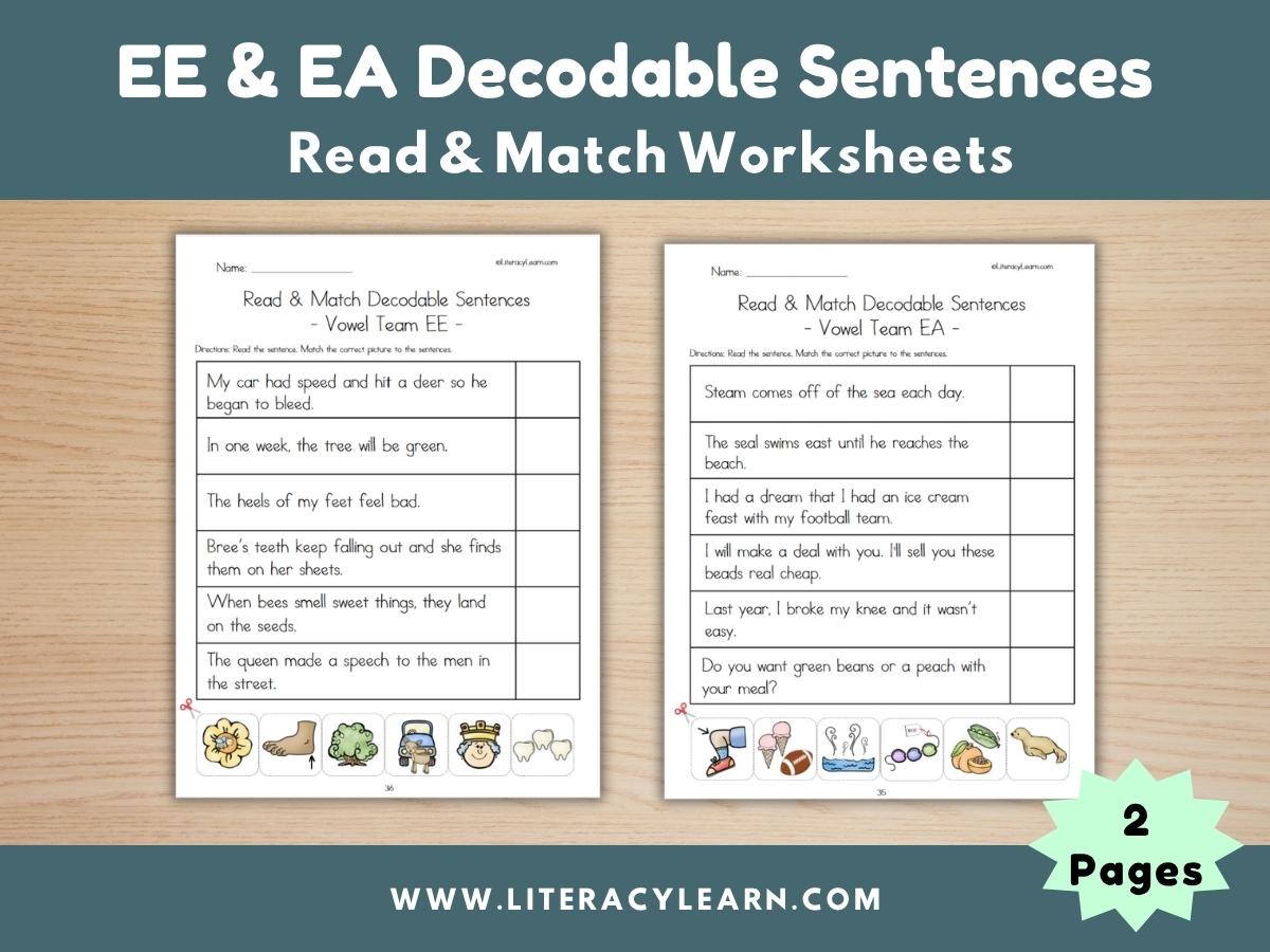 Decodable Sentences Read & Match: EE & EA (Long E) - Literacy Learn ...
