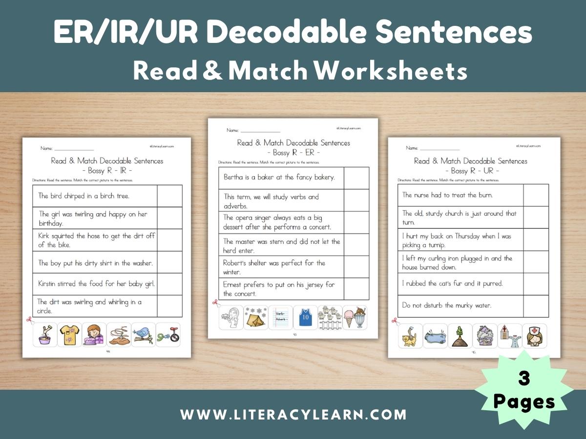 Decodable Sentences Read & Match: R-Controlled ER, IR, & UR - Literacy ...