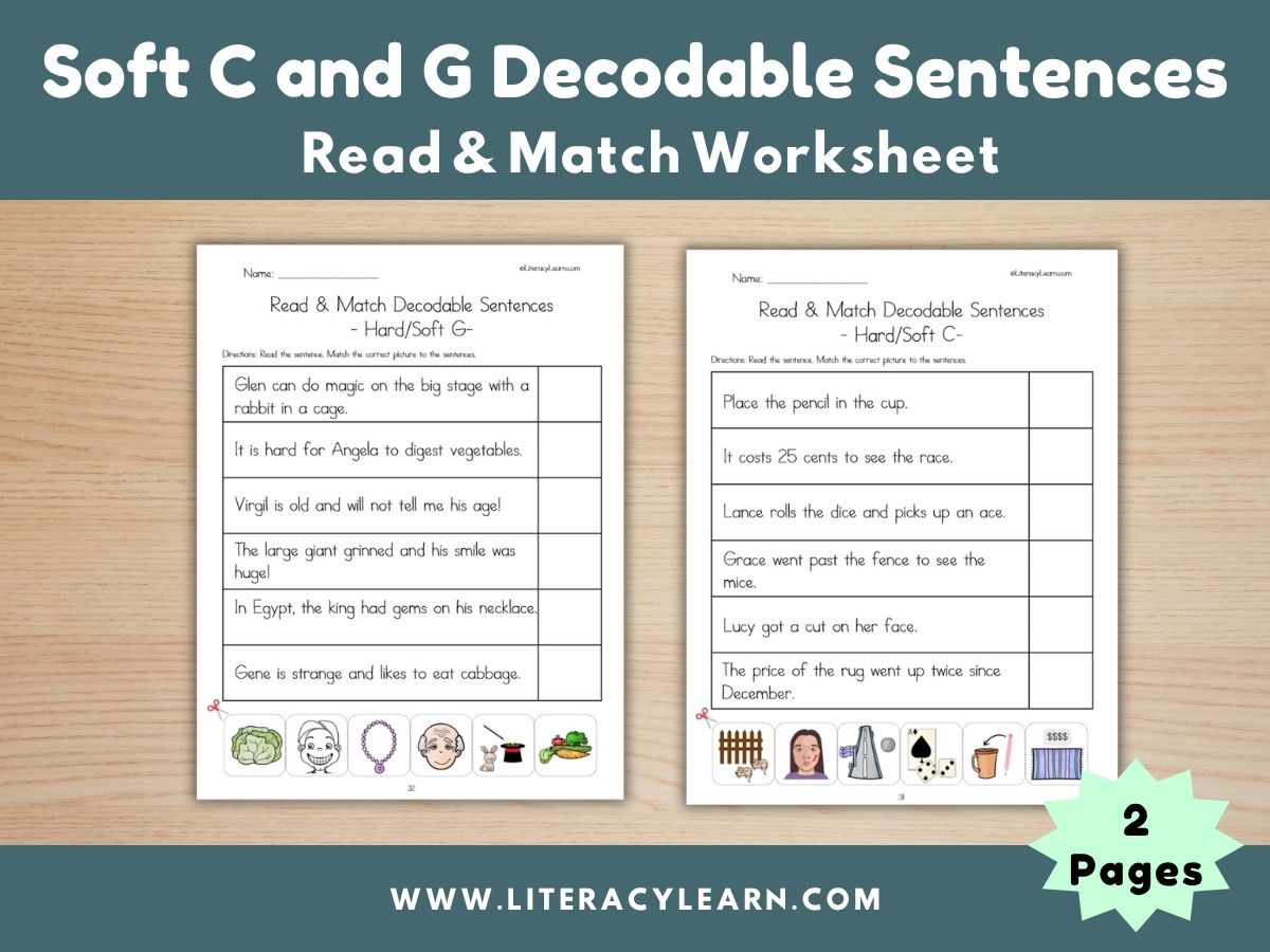 Decodable Sentences Read & Match: Hard G and Soft G - Literacy Learn ...