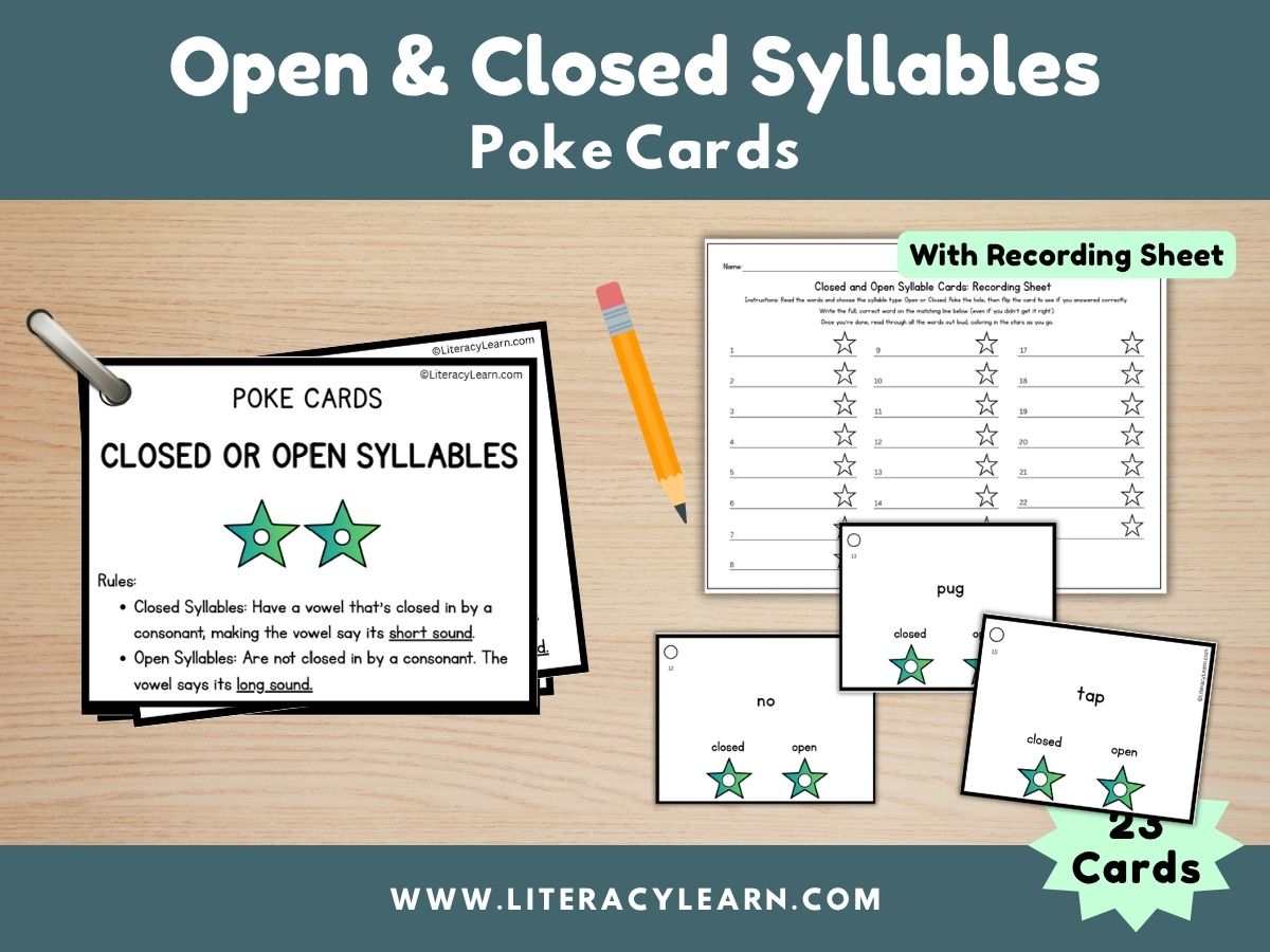 Poke Task Cards: Open & Closed Syllables - Literacy Learn Unlimited