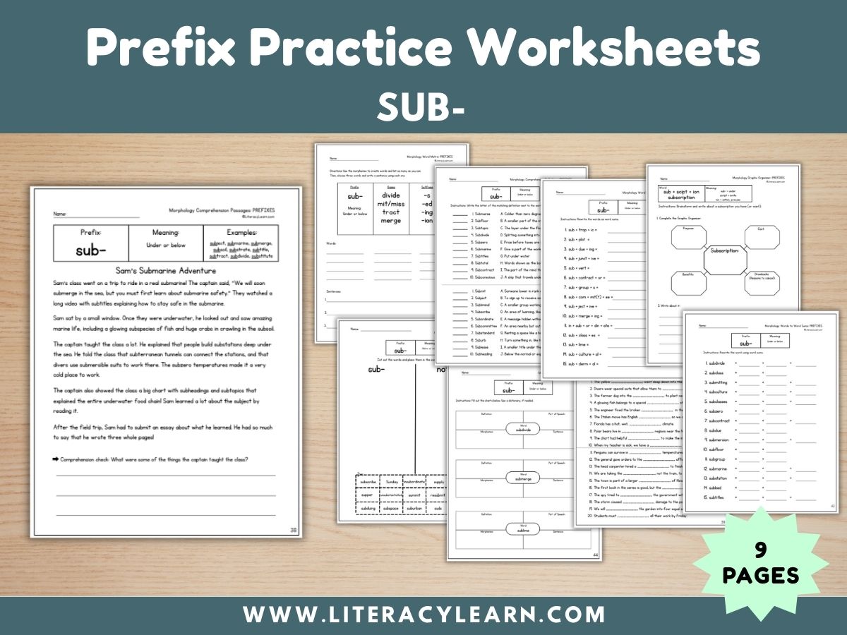 Prefix Practice Worksheets: SUB- Literacy Learn Unlimited
