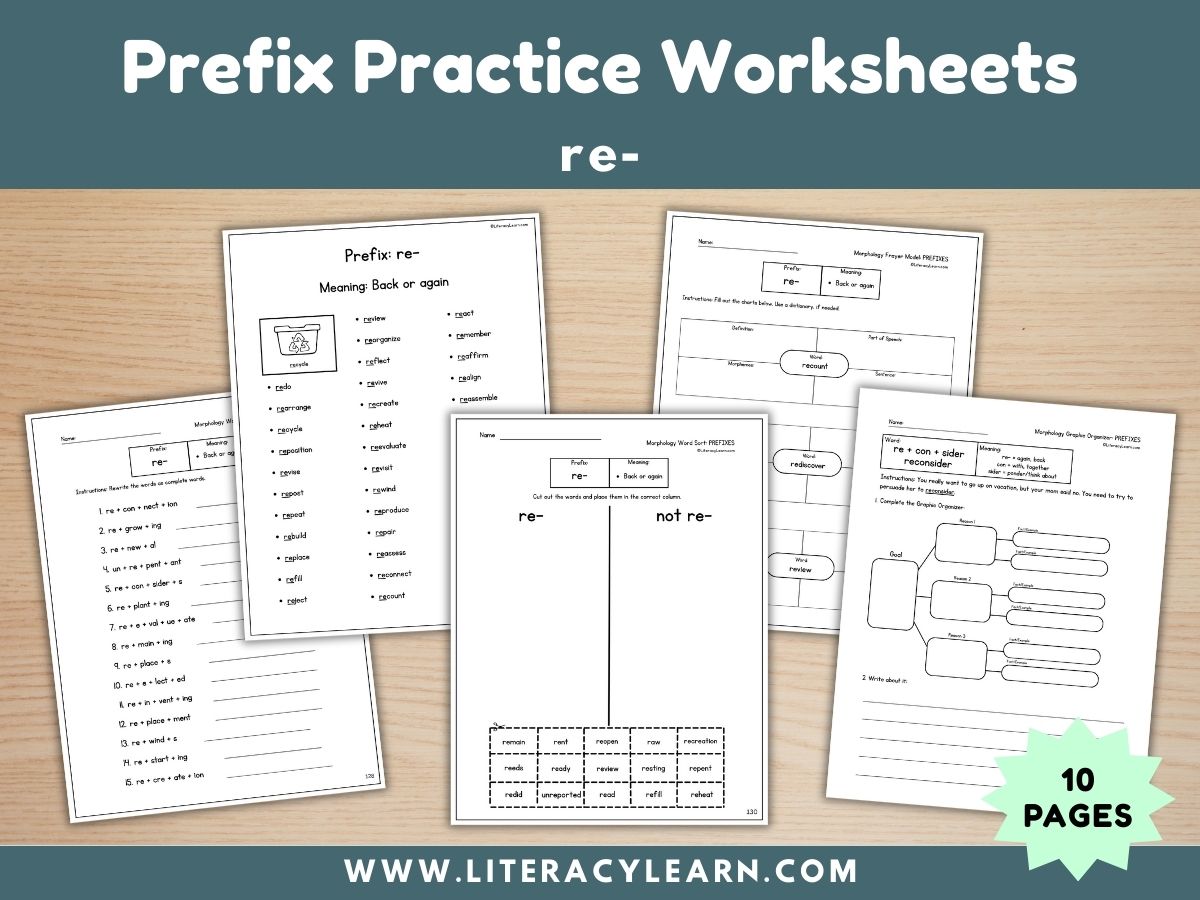 Prefix Practice Worksheets: Re- Literacy Learn Unlimited