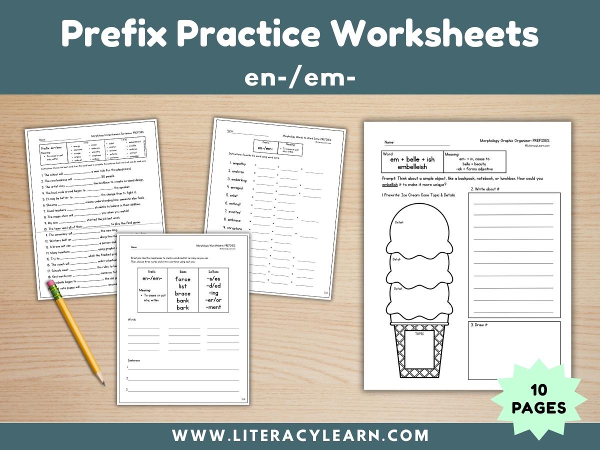 Prefix Practice Worksheets: En-/Em- Literacy Learn Unlimited