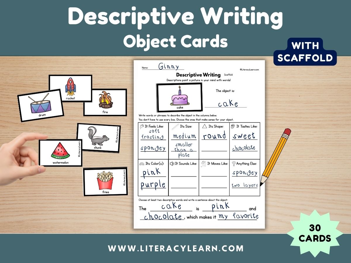Descriptive Writing: 30 Object Cards with Scaffolded Writing Sheet ...