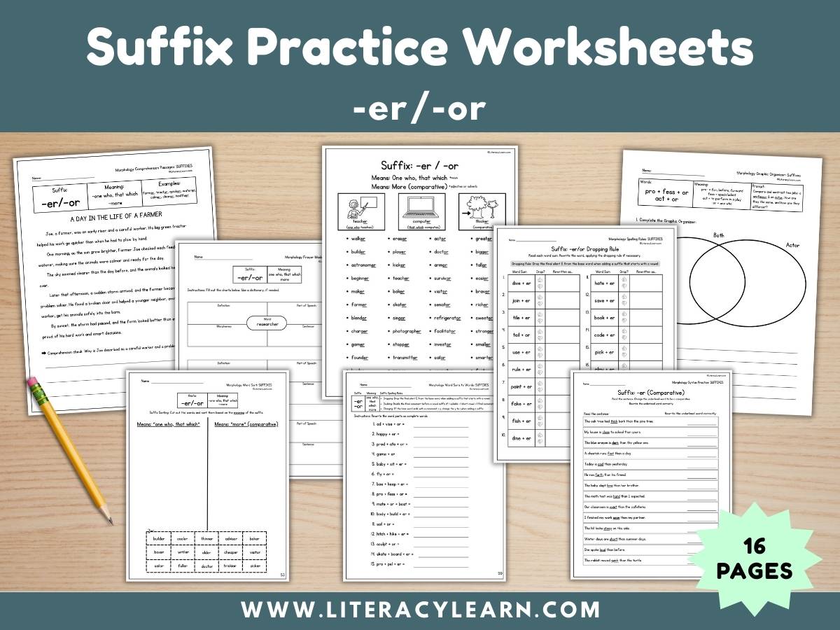 Suffix Practice Worksheets: -er/-or - Literacy Learn Unlimited
