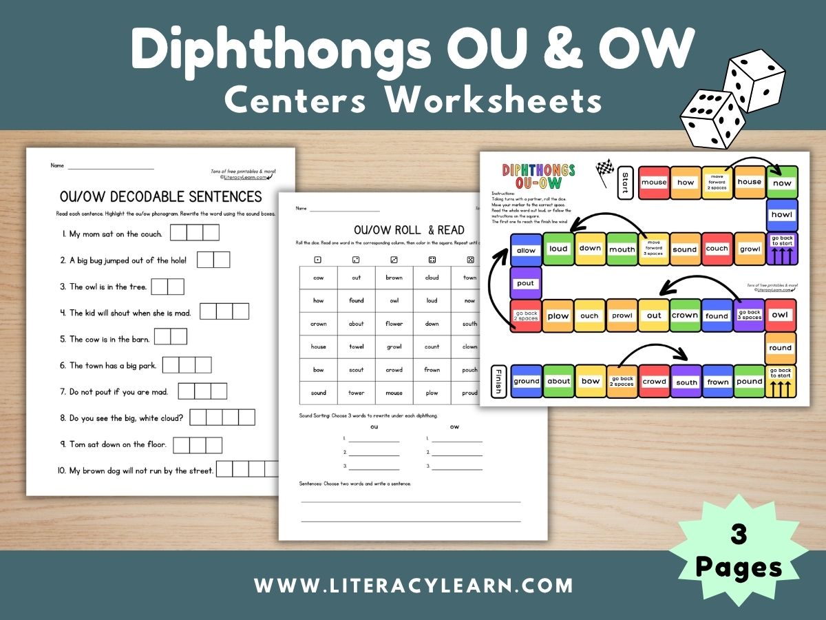 Diphthong OU/OW Worksheets for Centers - Literacy Learn Unlimited